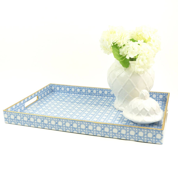 Blue Cane Rectangular Tray | The Preppy Bunny