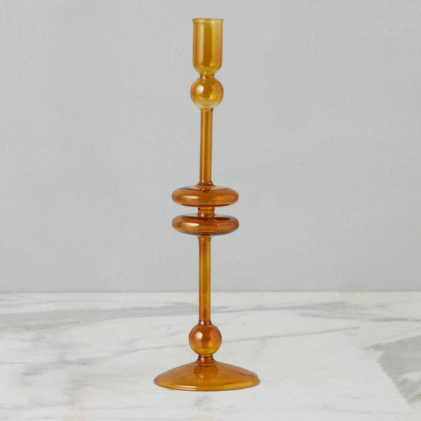 Glass Candlestick in Amber Orange - Large