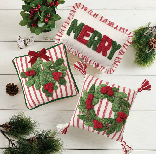 Mistletoe w/Piping Hook Pillow | The Preppy Bunny