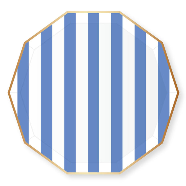 Palisades Blue Signature Cabana Stripe Paper Plates | The Preppy Bunny